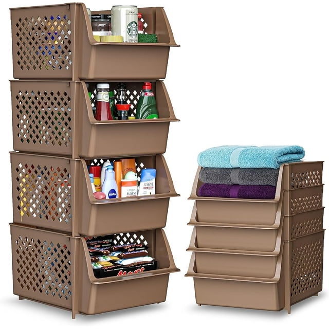 Skywin Stackable Storage Bins for Pantry (Brown) - 4 PackStackable Bins ...