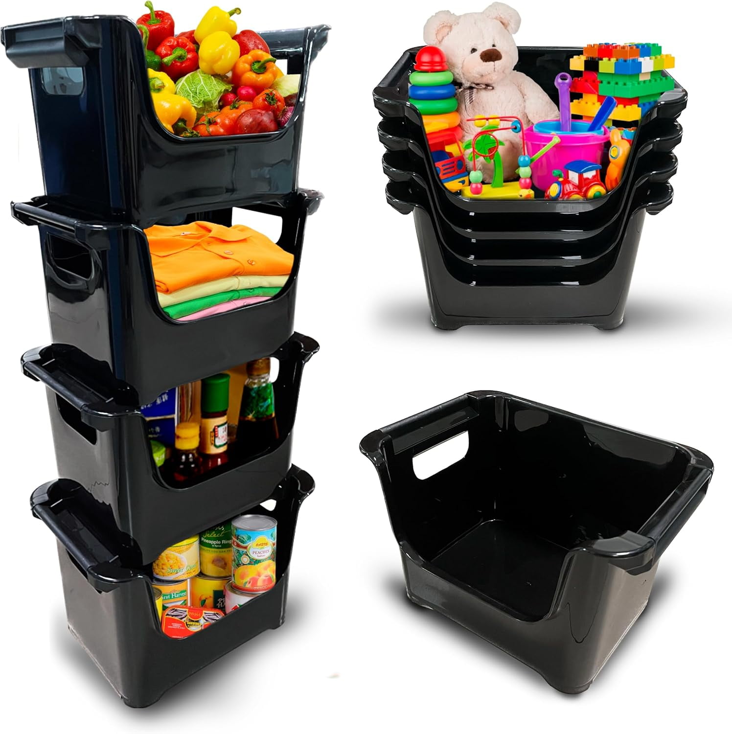 Skywin TidyFriend Stackable Storage Bins for Pantry - 4-Pack Stackable ...