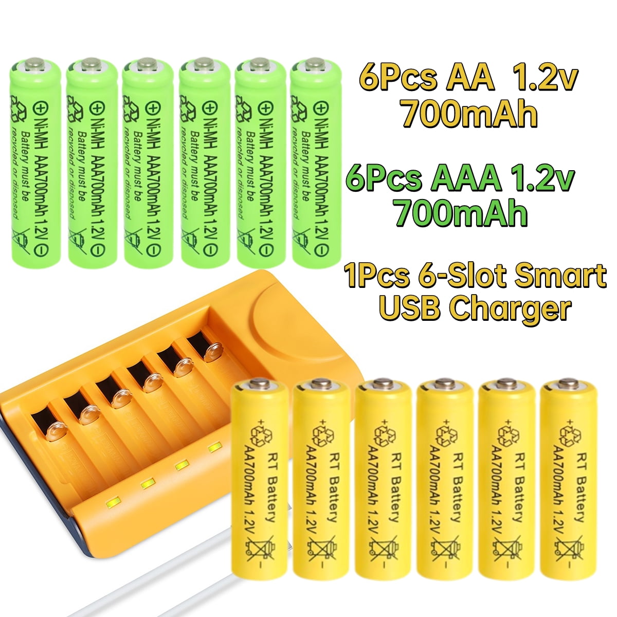 Skywolfeye 12Pcs AA & AAA 1.2V NiMh Rechargeable Batteries 700mah ...