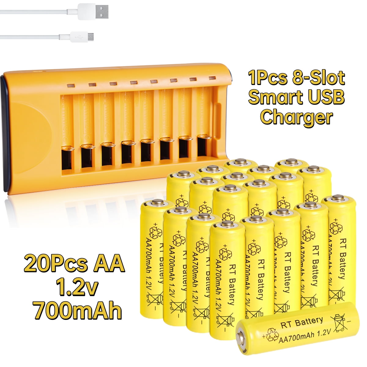 Skywolfeye 20Pcs 1.2V AA NiMh Rechargeable Batteries 700mah with AA USB ...