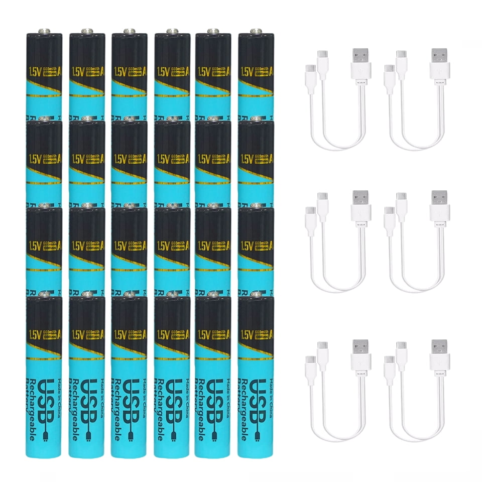 Skywolfeye 24pcs 1.5V AAA Rechargeable Batteries Lithium USB with 2 in ...