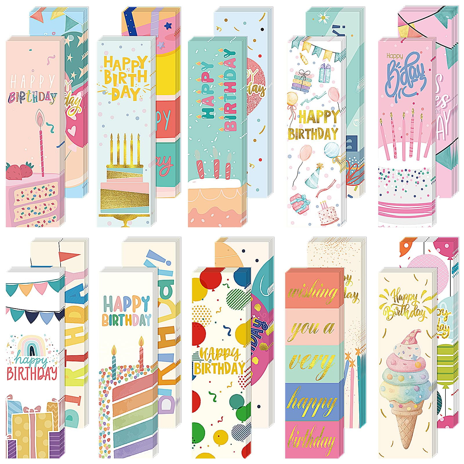 Skyygemm 100 Pcs Happy Birthday Bookmarks SMRBulk Happy Birthday ...