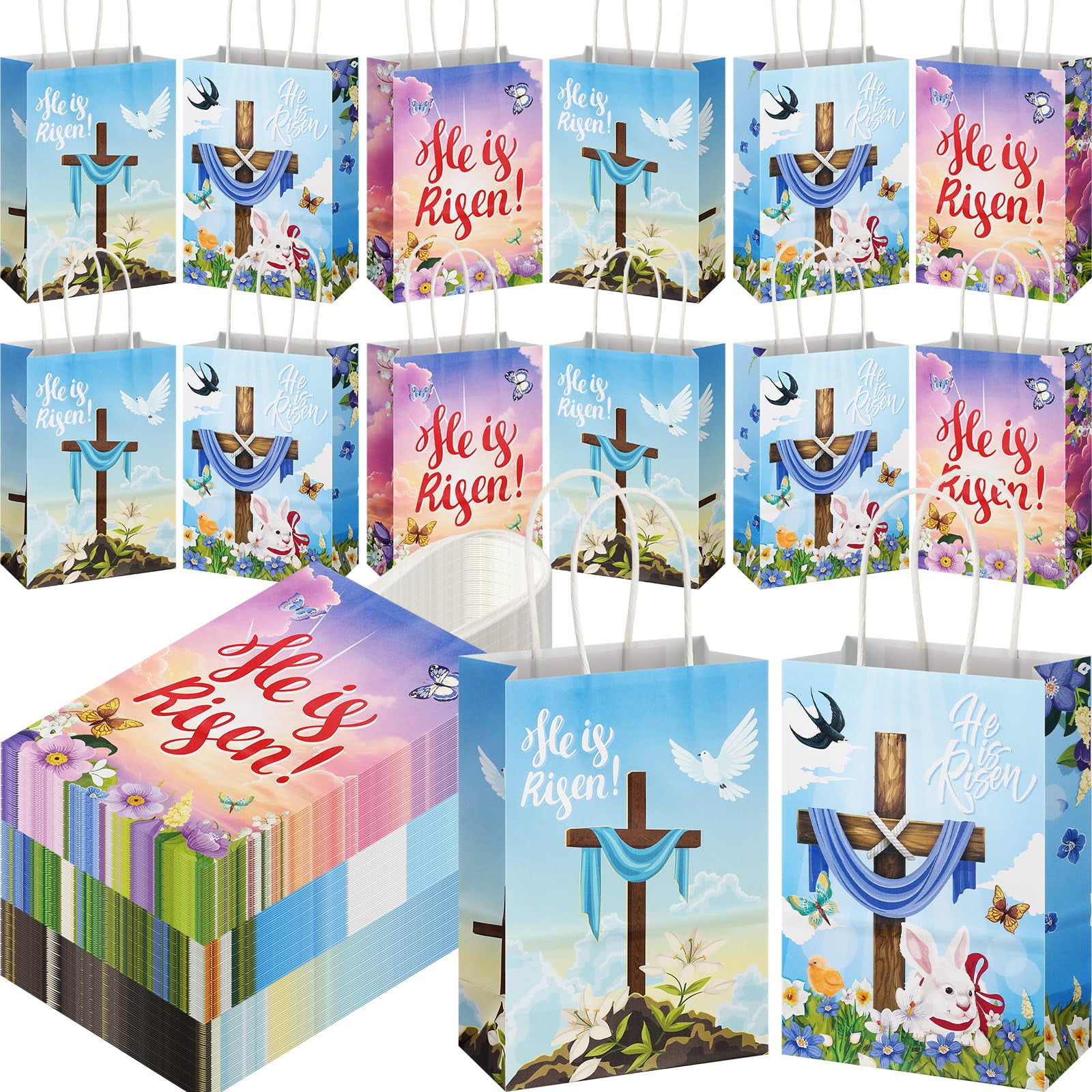 Skyygemm 120 Pcs Easter KEF16 Gift Bags with Handle He Is Risen Party ...