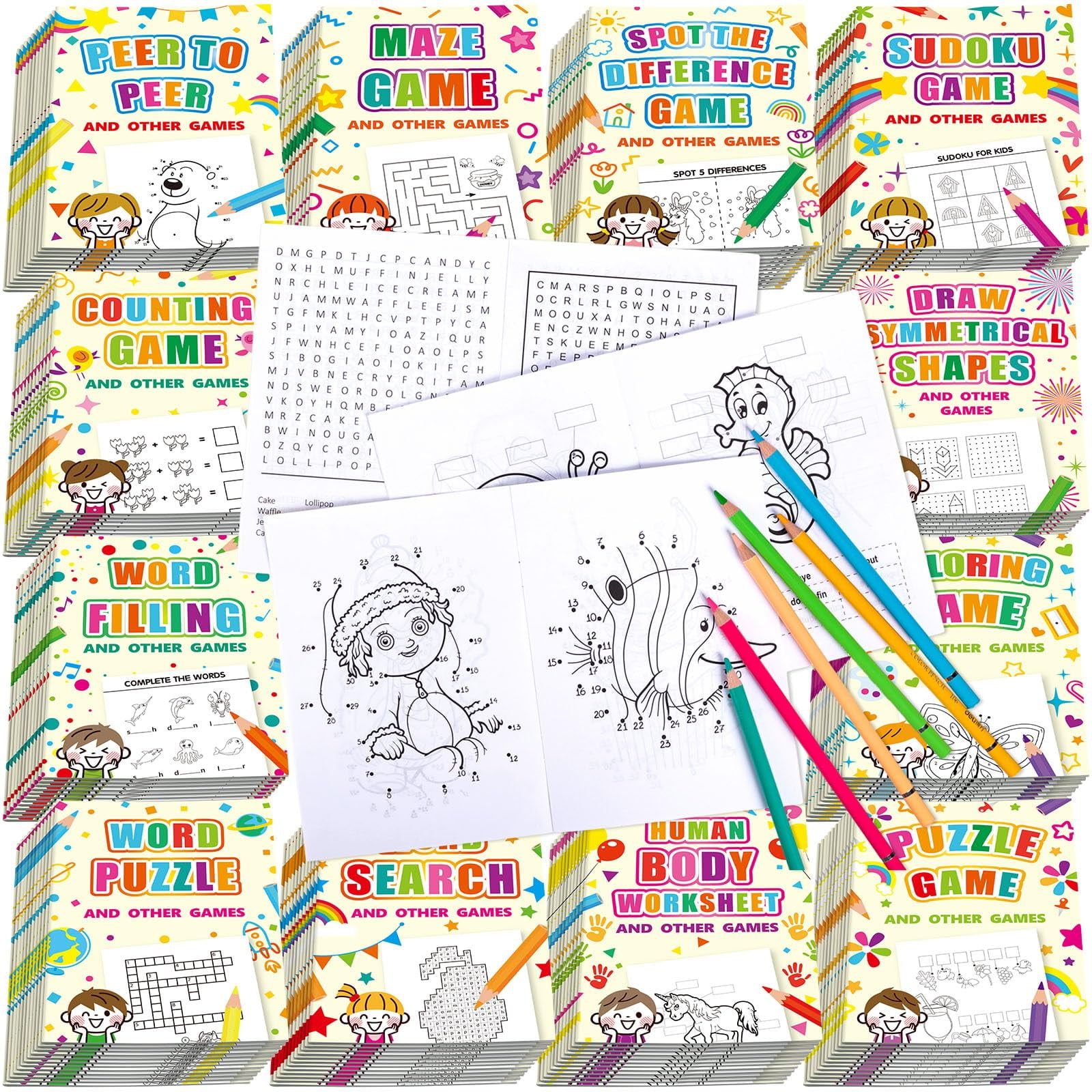 Skyygemm 144 Pcs CM31 Activity Books for Kids Games Coloring Book Bulk ...