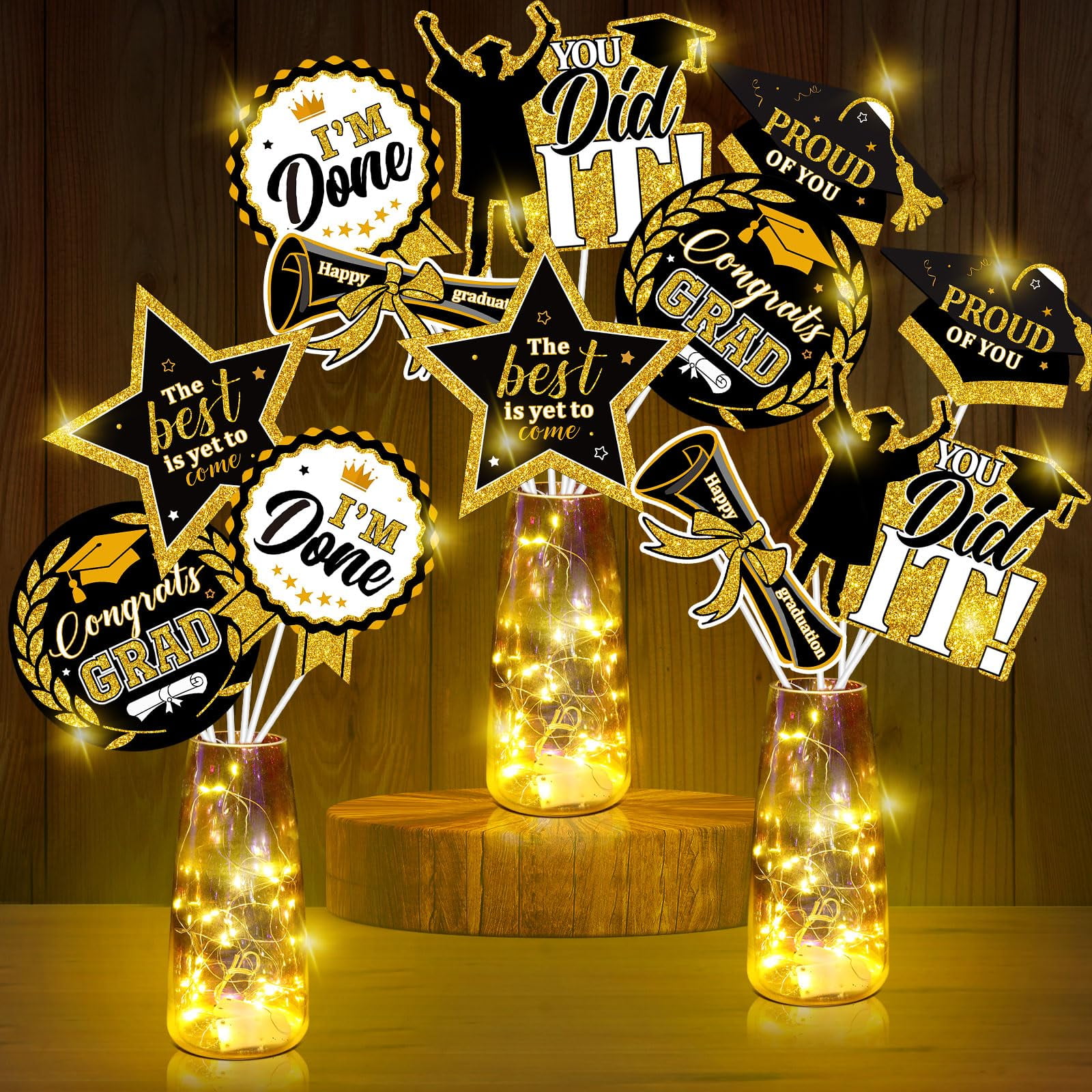 Skyygemm 36 Set Graduation Centerpiece Decorations Black and Gold ...