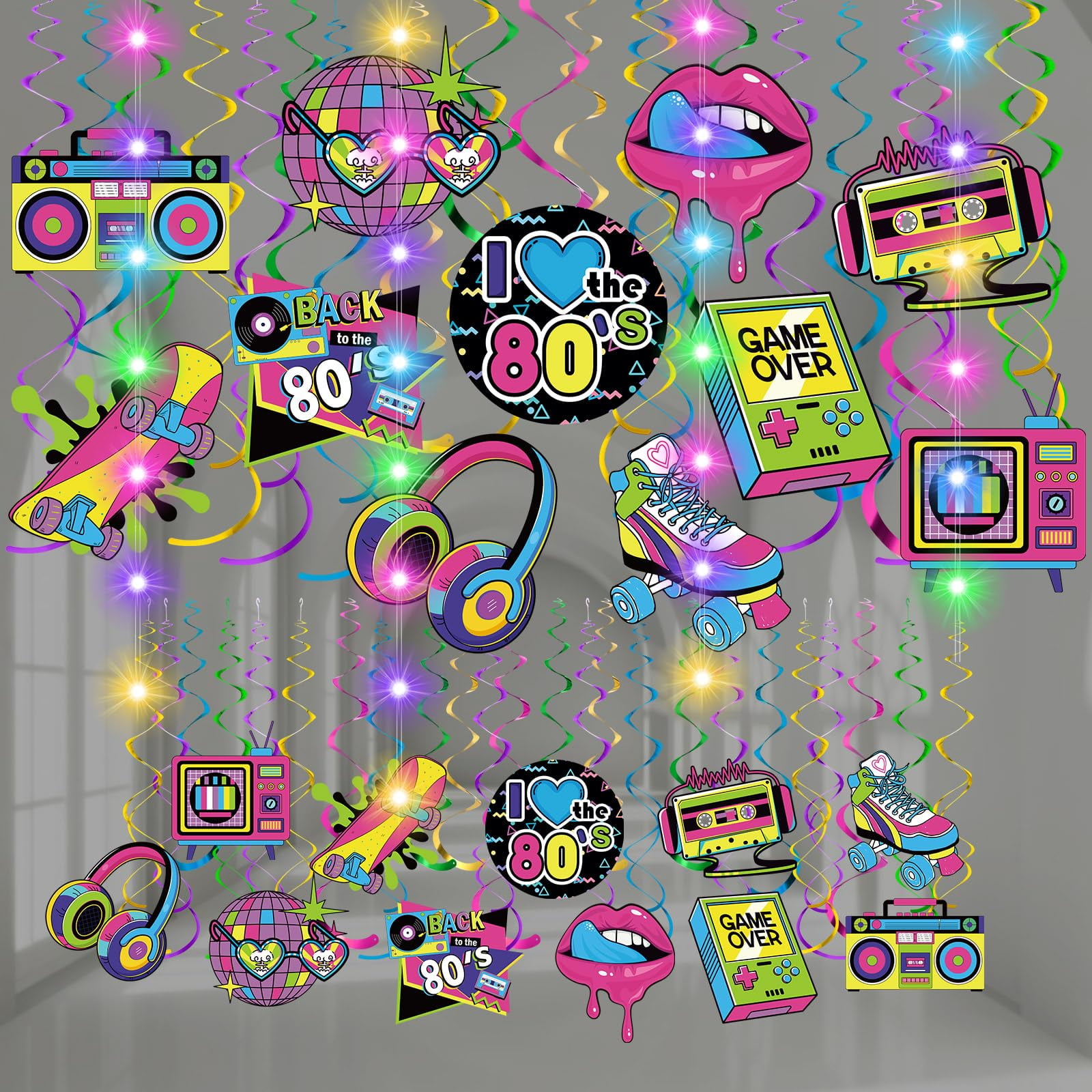 Skyygemm 56 Pcs 80s Hanging Decorations AIS1 with Lights the 80's ...