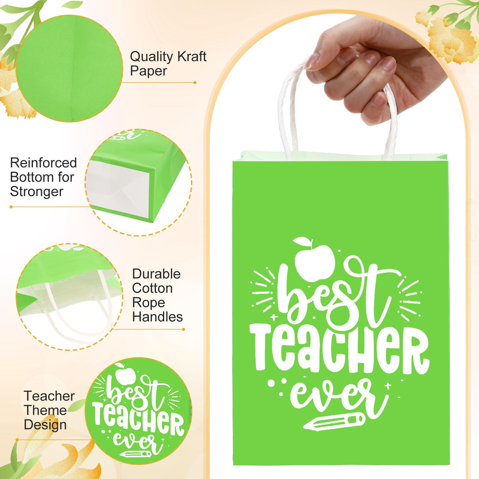 Skyygemm 60 Pack AJH3 Teacher Appreciation Gift Bags with Tissue Paper ...