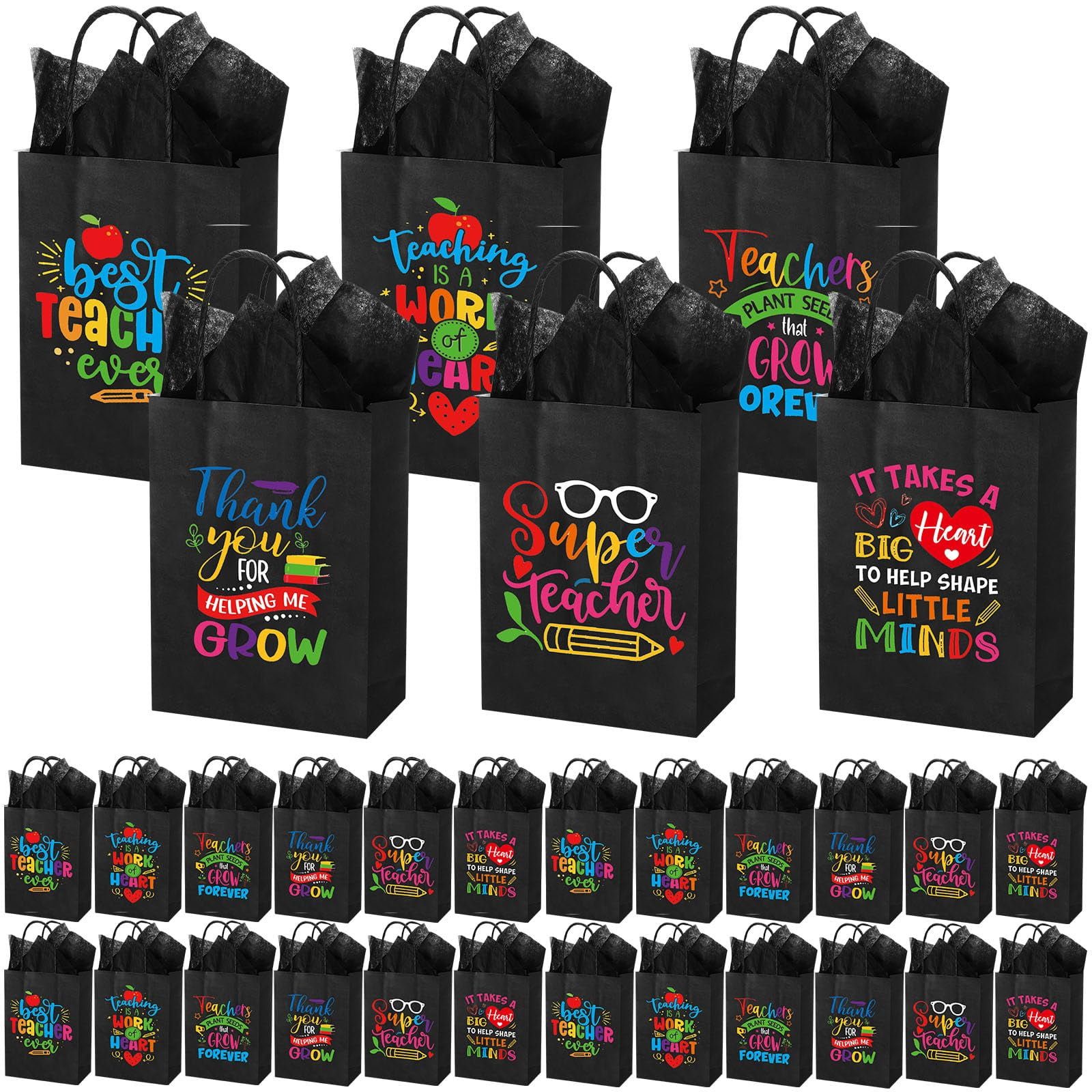 Skyygemm 60 Pack Teacher Appreciation Gift Bags with Tissue Paper ...