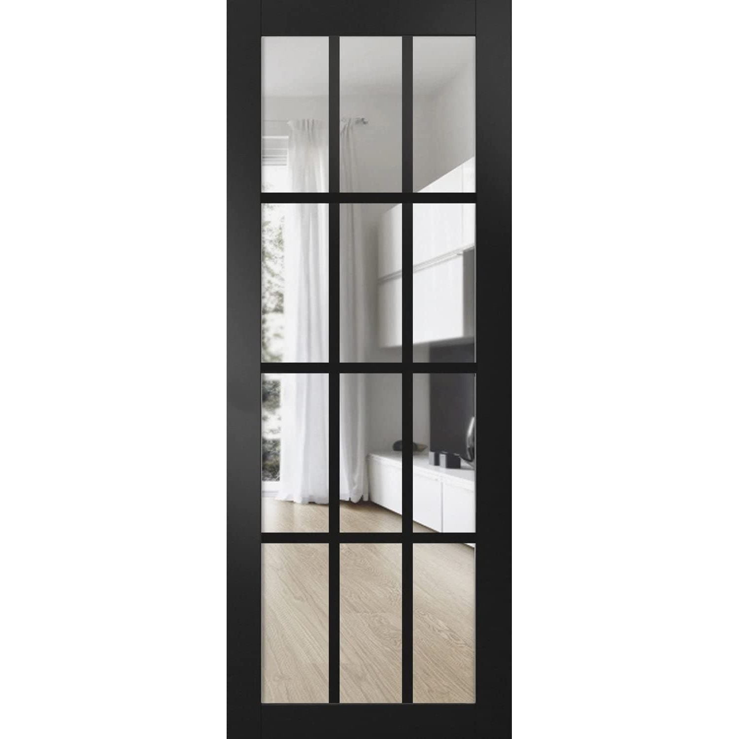 Slab Barn Door Panel | Felicia 3355 Matte Black with Clear Glass ...