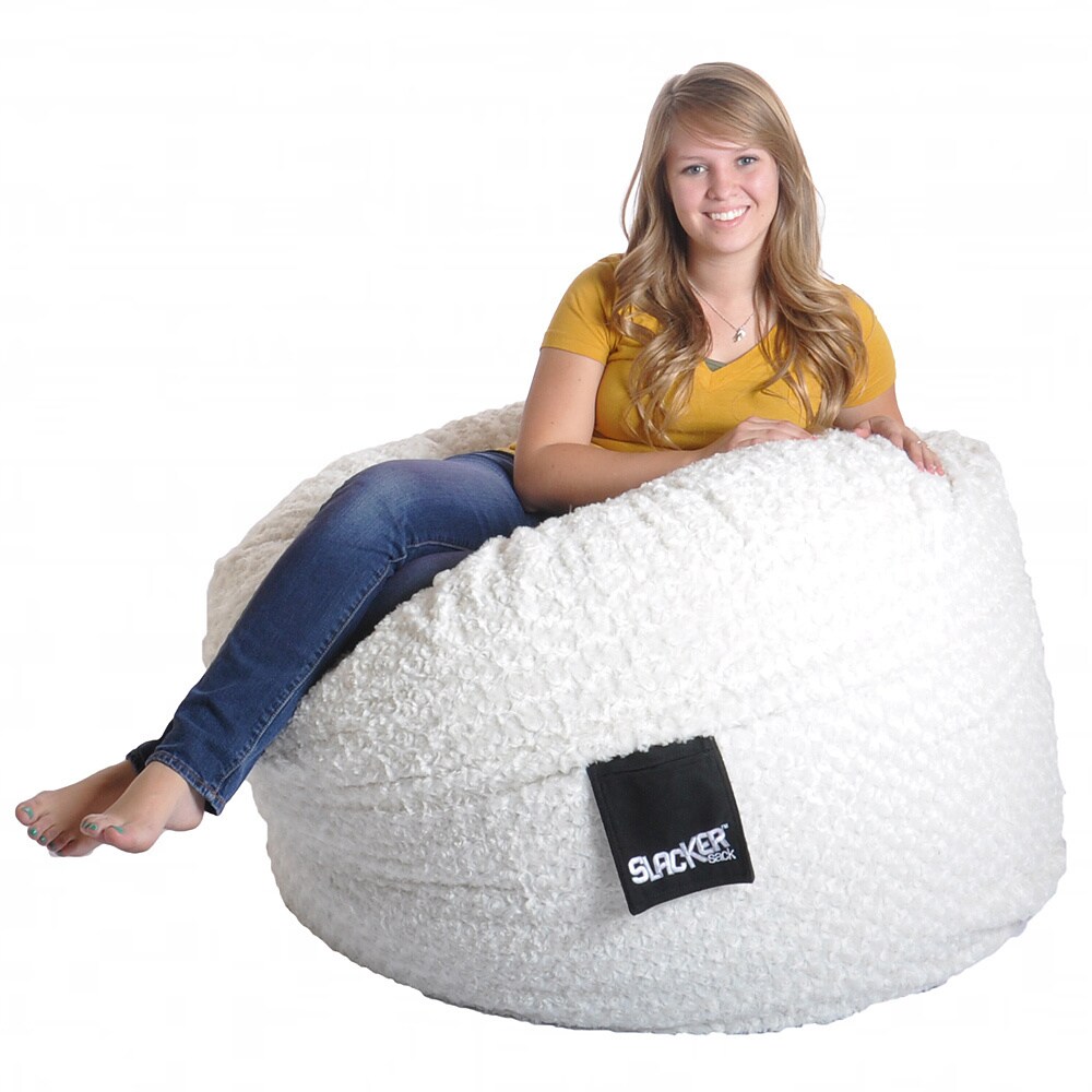 Slacker Sack 4-foot Round White Fur and Foam Large Kid Bean Bag Chair ...