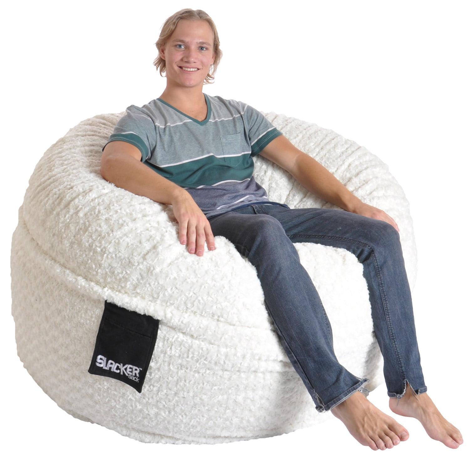 Slacker Sack 5 foot Round Large Soft White Fur Memory Foam Bean Bag ...
