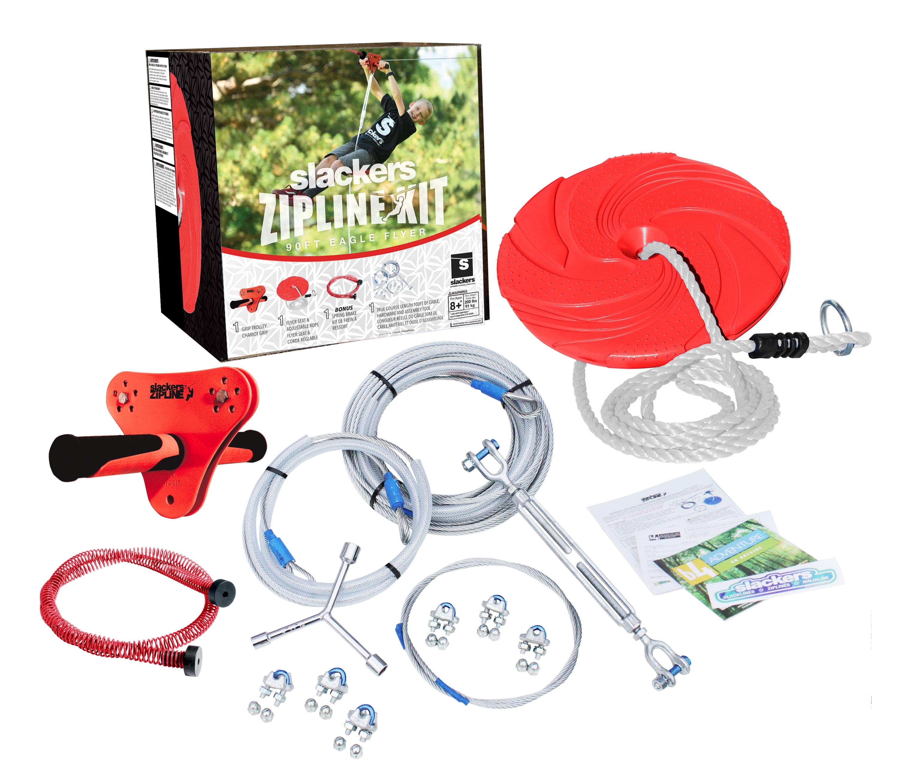 Slackers 90' Zipline Kit with Seat and Bonus Spring Brake System ...