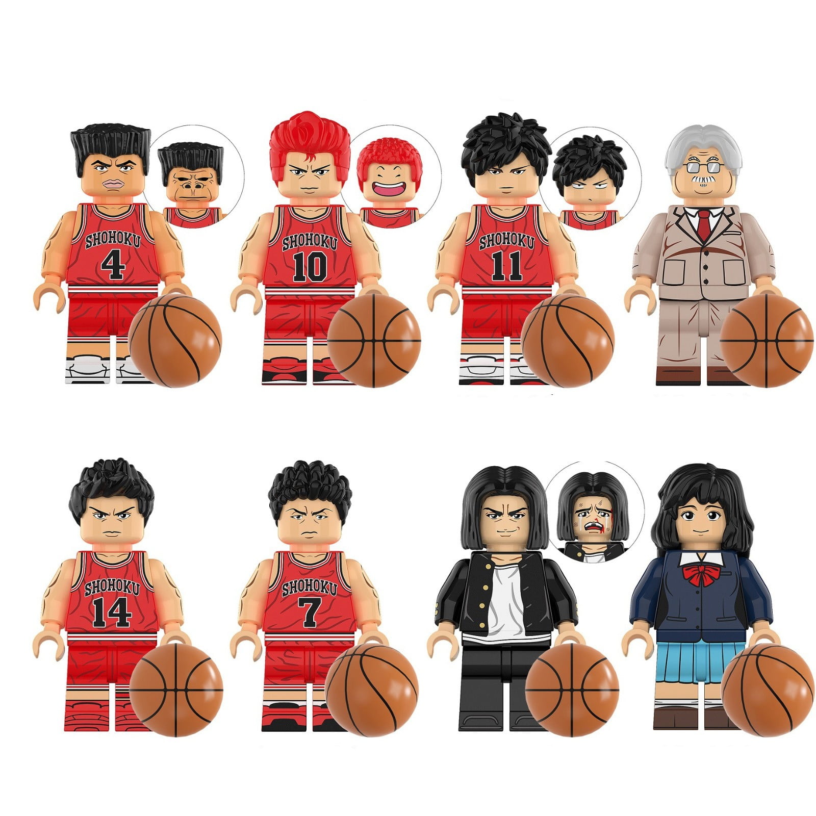 Slam Dunk Mini Figure Building Blocks Set of 8, Slam Dunk Action Figure ...