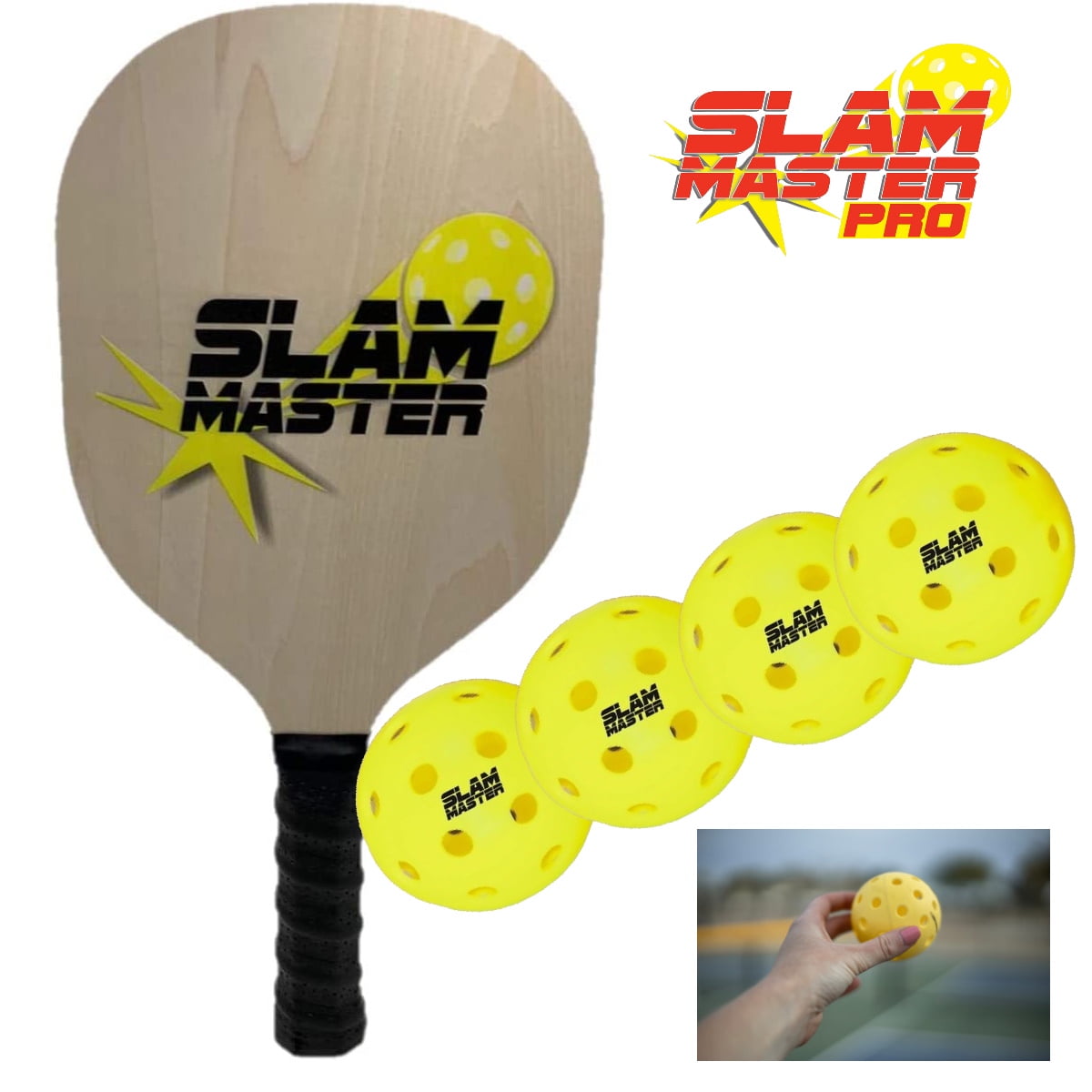 Free Shipping! Slam Master Wooden Pickleball Paddle & 4 Outdoor Balls ...