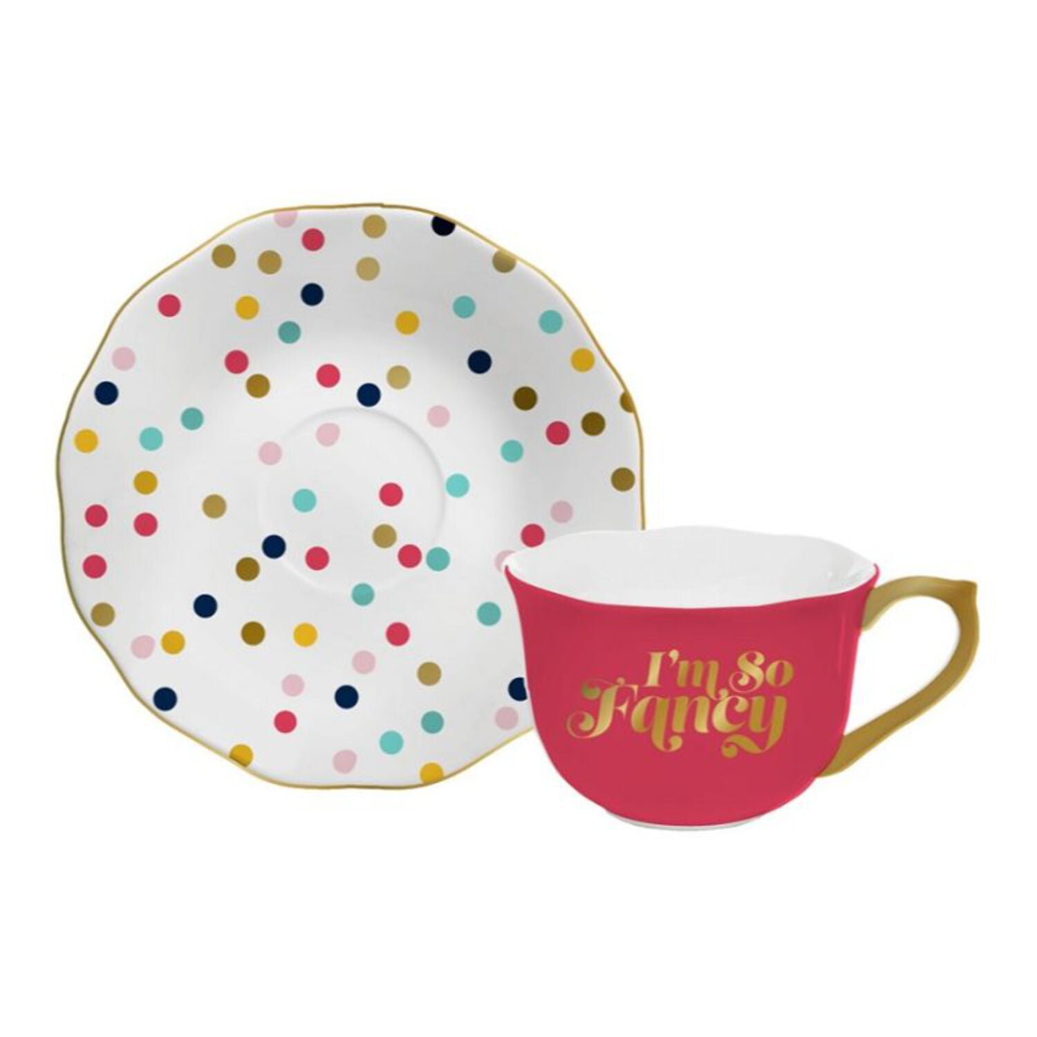 Slant Collections I'm So Fancy Tea Cup and Saucer Set in Pink - Walmart.com