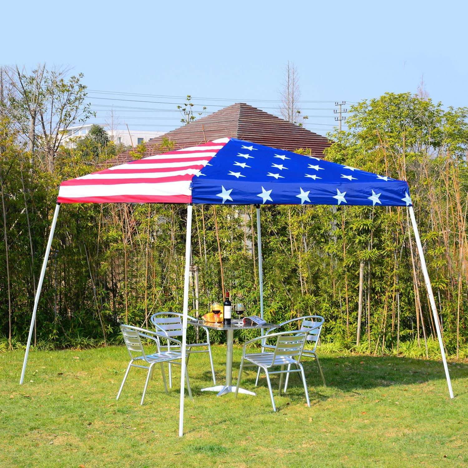 Slant Leg Canopy Tent with American Flag Roof, 10x10 Base / 8x8 Top ...