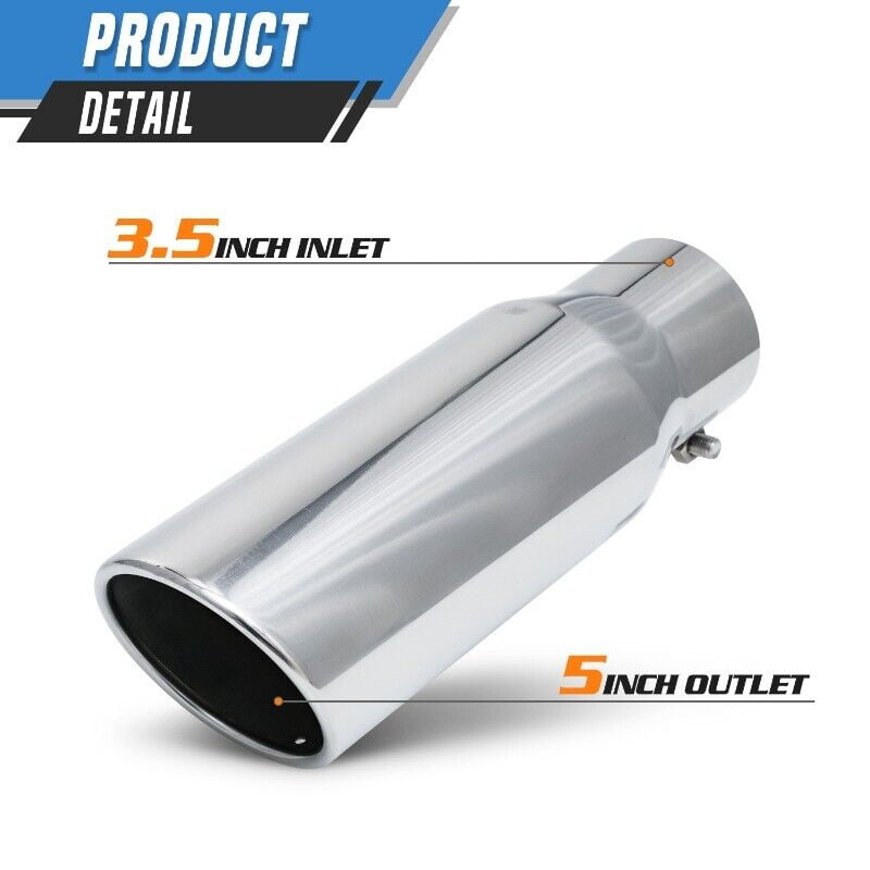 Slant Stainless Steel 3.5" Inlet 5" Outlet Muffler Angle Cut Roll Tip ...