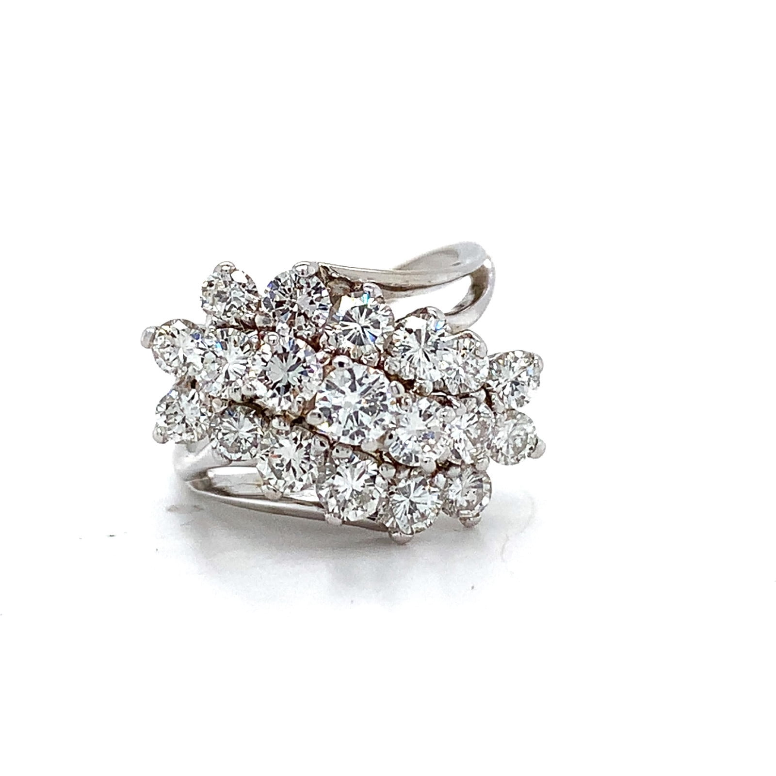 Slanted Pave Set Diamond Ring, Waterfall Diamond Ring, Cocktail ...