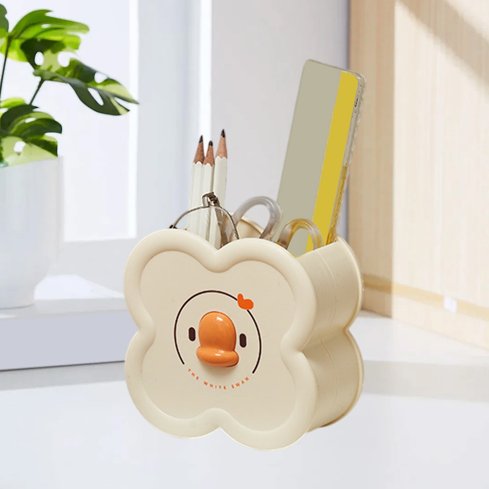 Slanted Pen Holder Desktop Organizer | White Plastic Desk Storage Rack ...