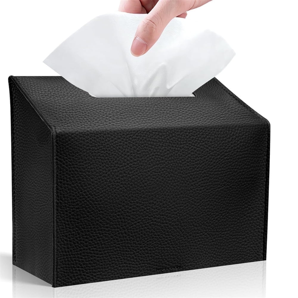 1 Pcs Black Slanted Tissue Box,Leather Paper Towel Dispenser,Square ...