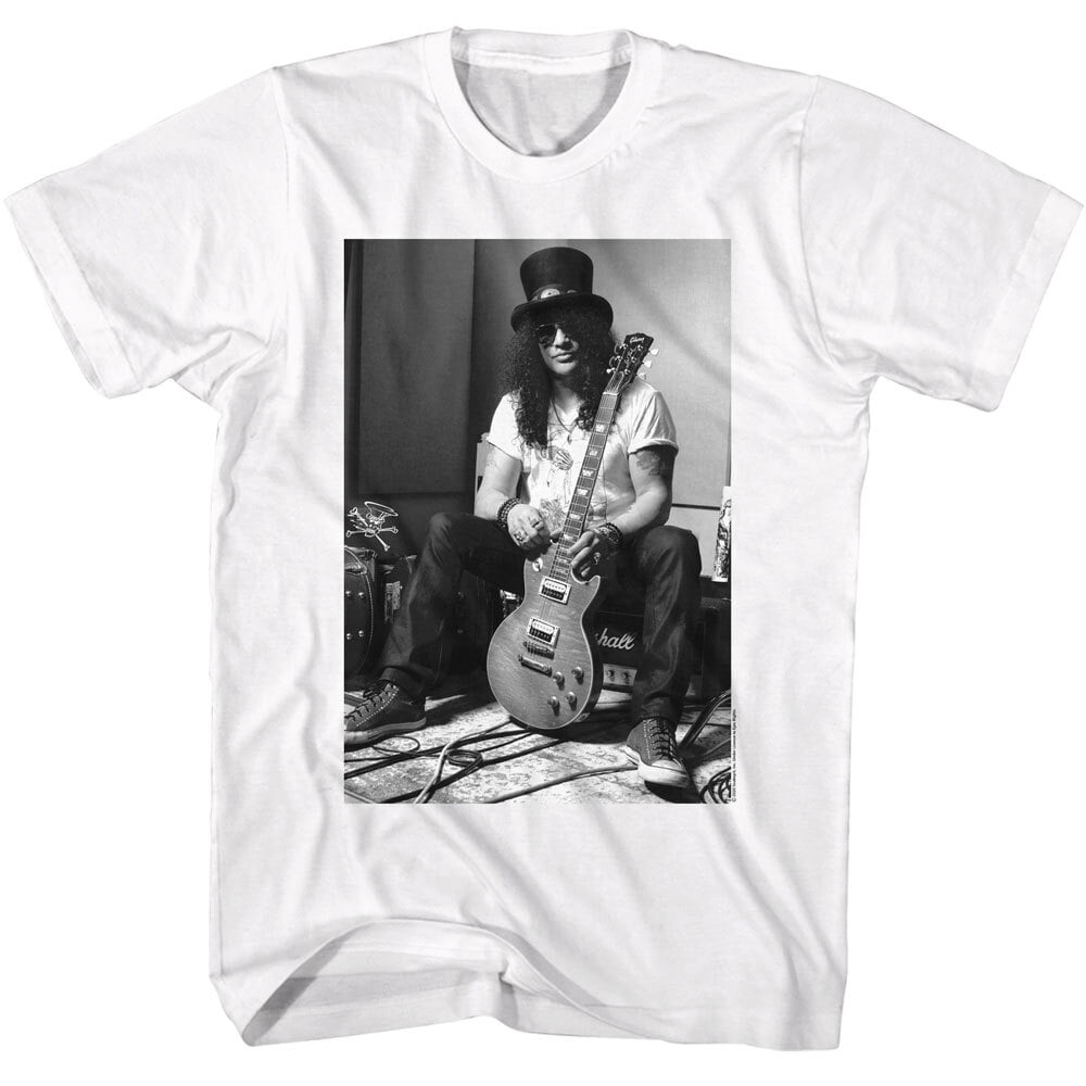 Slash Sitting On Amp With Guitar Top Hat Men's T Shirt Heavy Metal ...