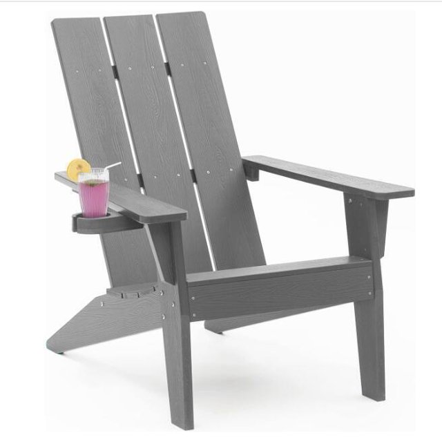 Slat Back Adirondack Chair Cup Holder Gray Poly Lumber Outdoor, Garden ...