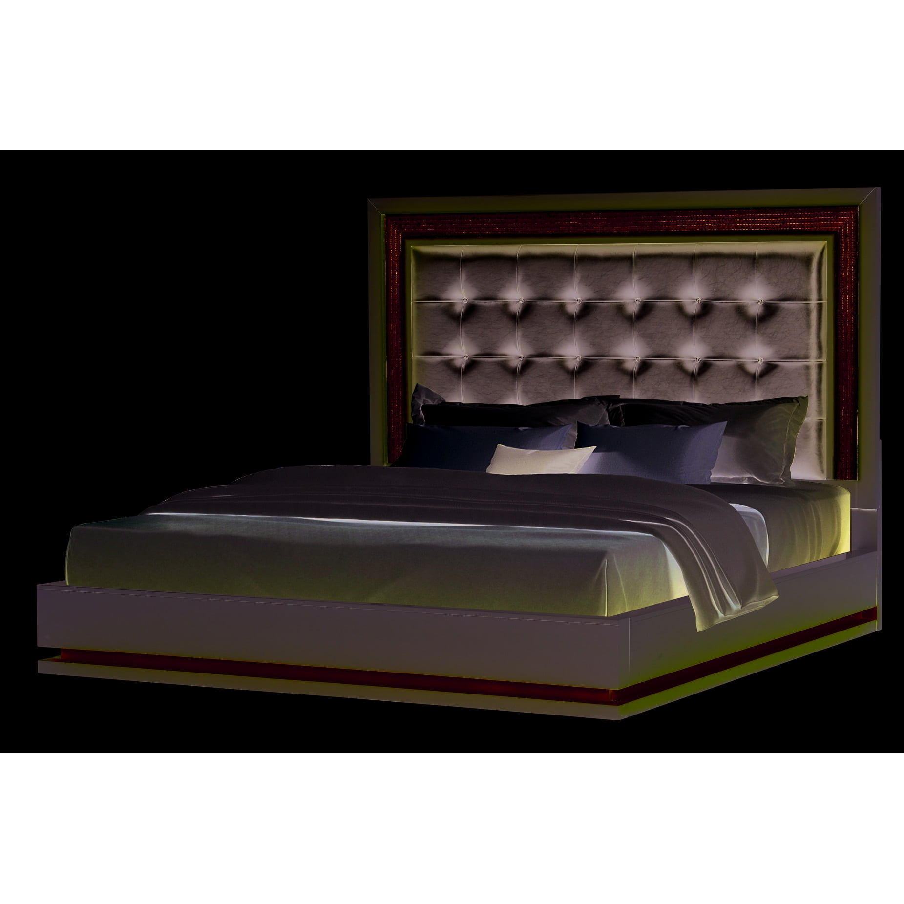 Slat Beds Queen Size With Velvet Upholstery And Led Modern Bed ...