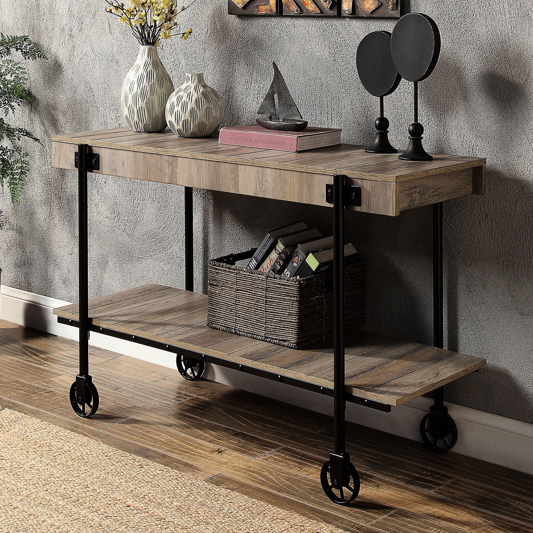 Slat Design with Wheels - Natural Tone - Primary Living Room - Brings ...