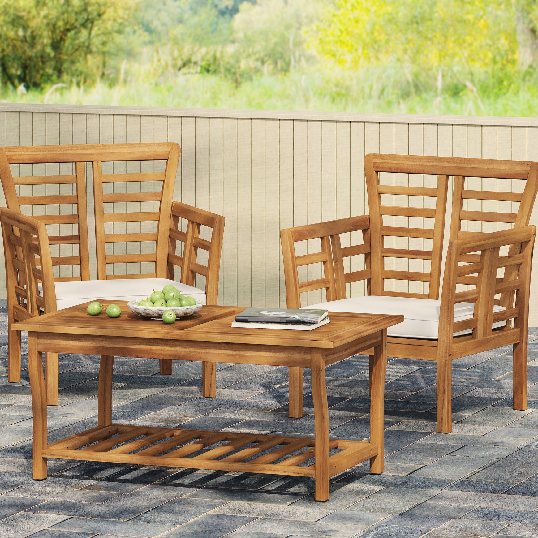 Slat Panel Wood Seating Set - Traditional Look for Outdoor Areas ...