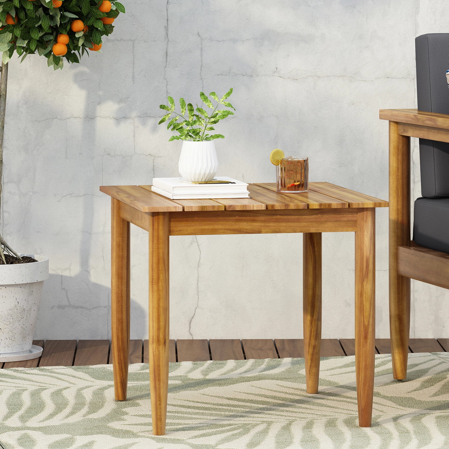 Slat Top Acacia Wood Side Table - Create a Modern Outdoor Look ...