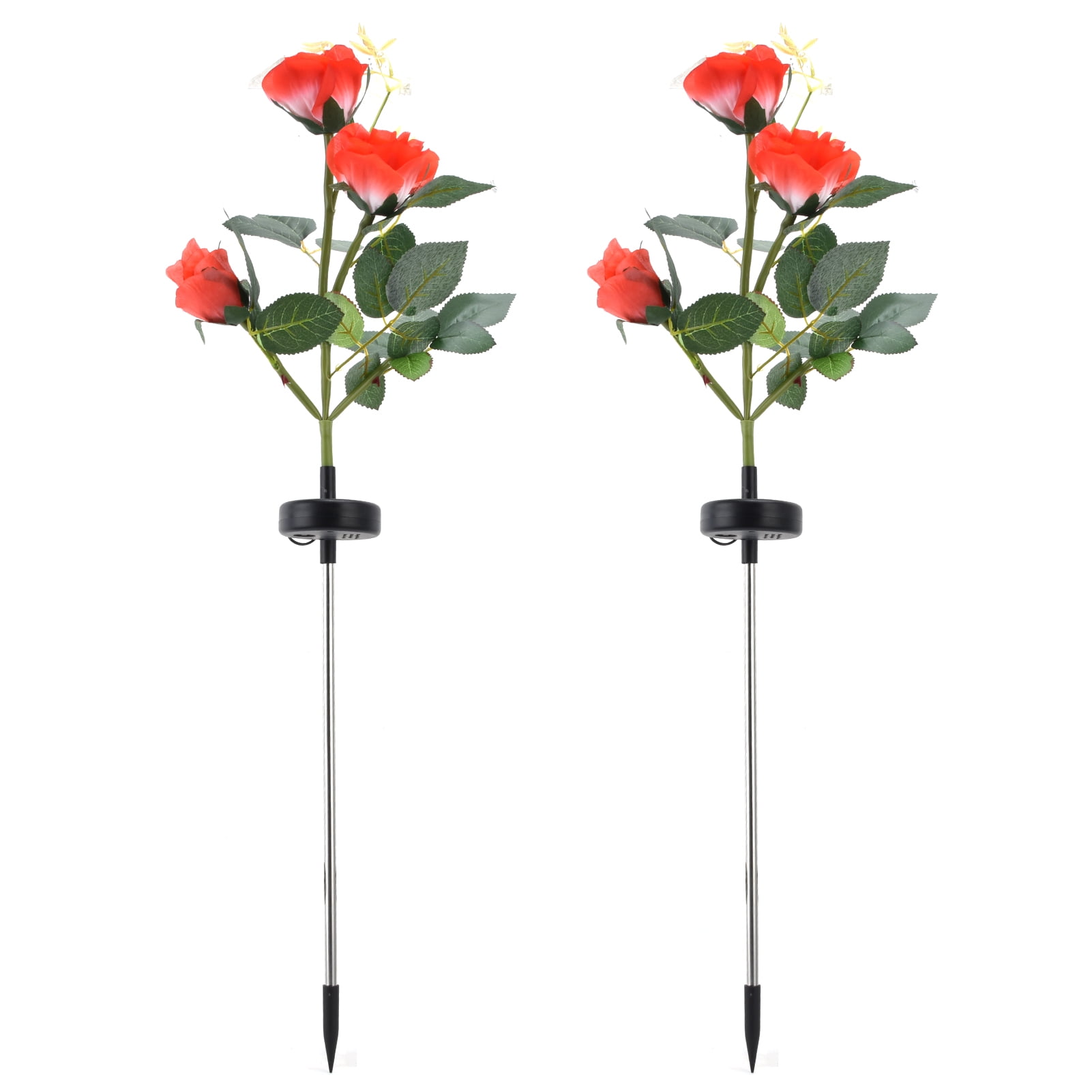 Slatcetga 2pcs LED Solar Flower Lights Waterproof Artificial Rose ...