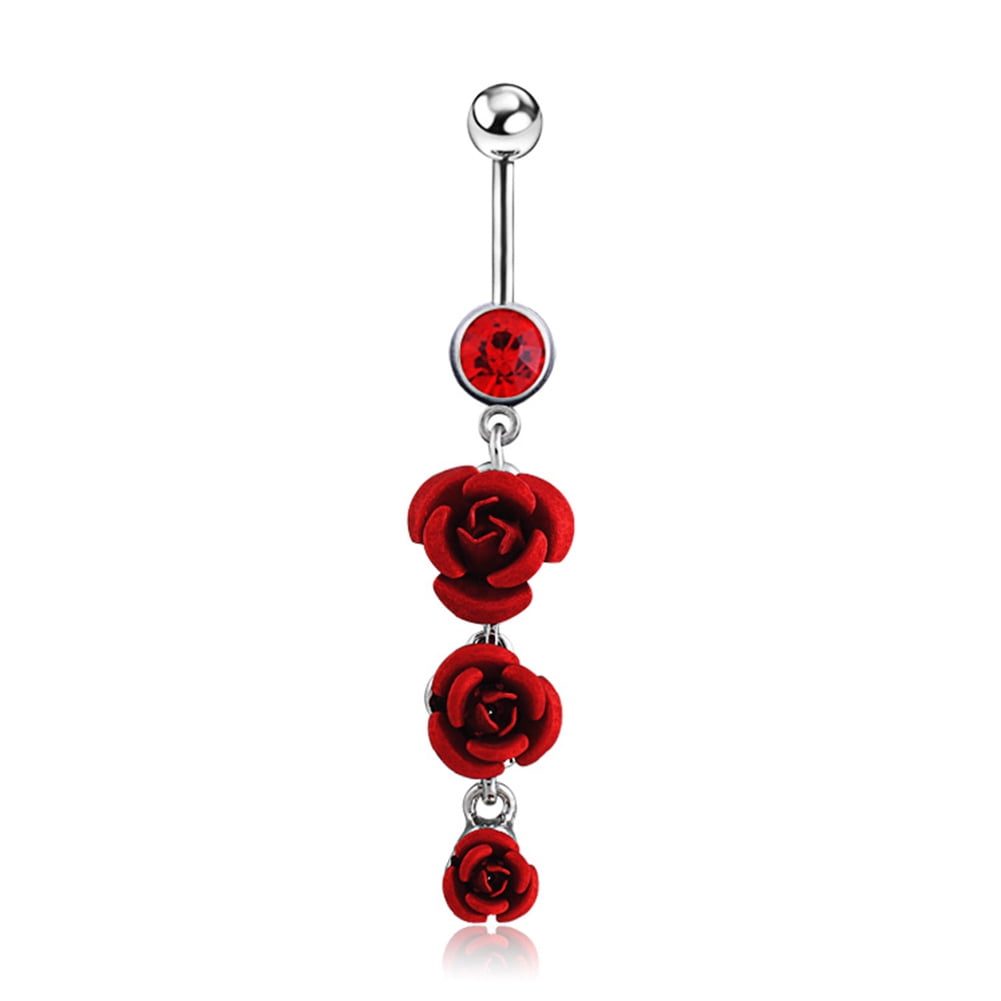 Slatcetga Red Rose Navel Ring Hypoallergenic Jewelry Belly Button Nail ...