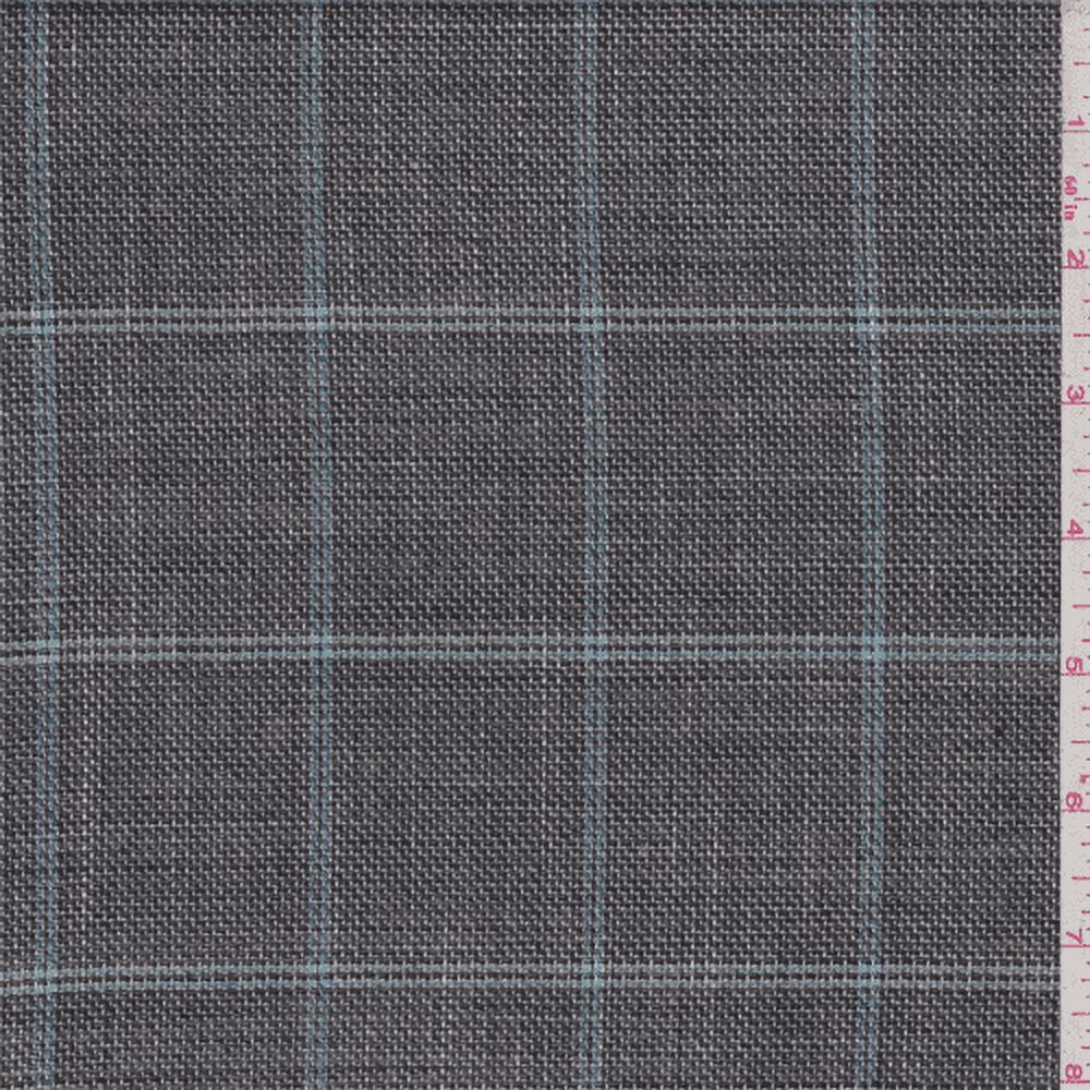 Slate Black Windowpane Check Wool Suiting, Fabric Sold By the Yard ...