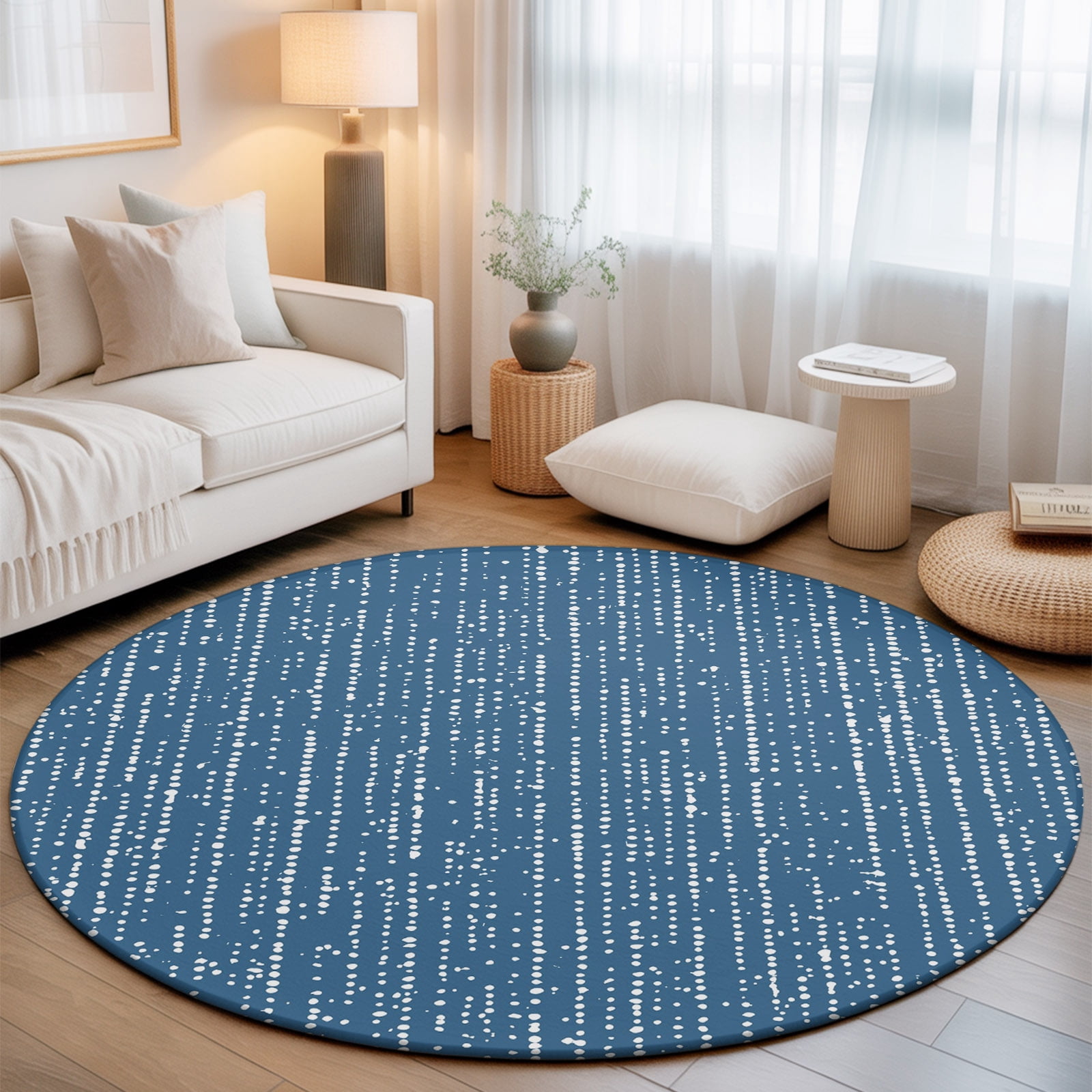 Slate Blue 6' Round Rug for Living Room Under Coffee Table, White Dots ...