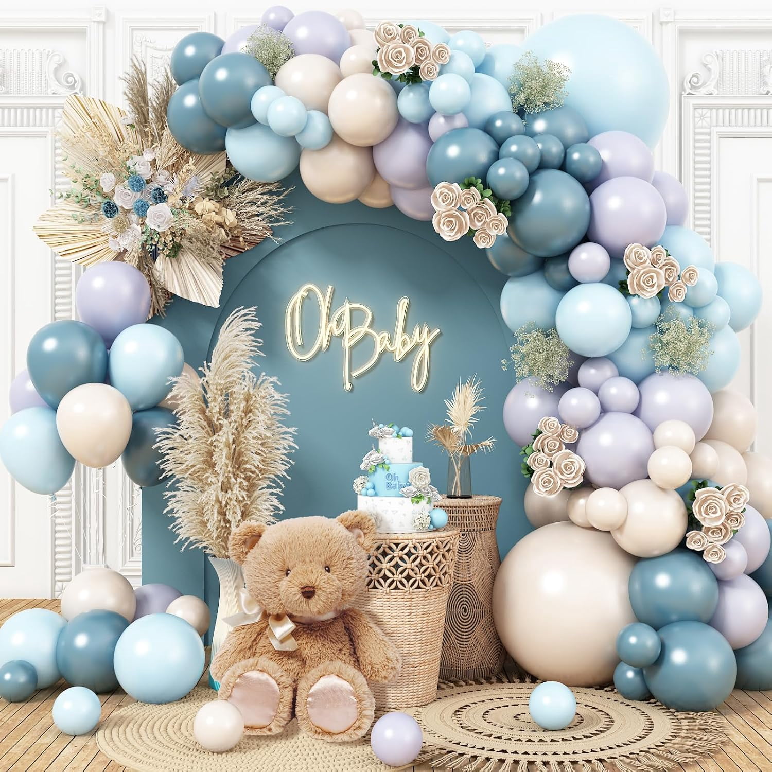 Slate Blue and Beige Balloon Garland Arch Kit, Dusty Blue Pastel Baby ...