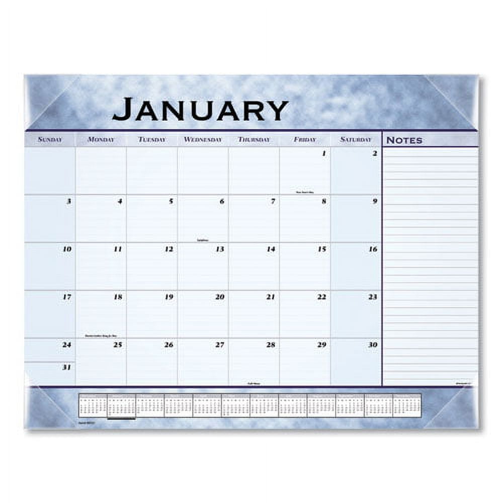 Slate Blue Desk Pad, 22 x 17, Blue Sheets, Clear Corners, 12-Month (Jan ...