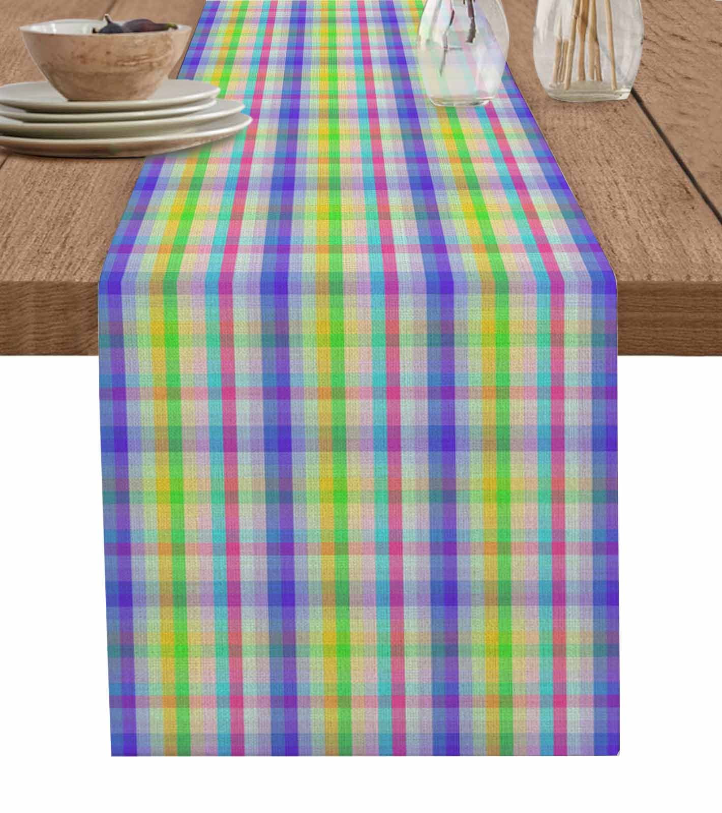 Slate Blue Plaid Table Runner 72 Inches, Colorful Vintage Check ...