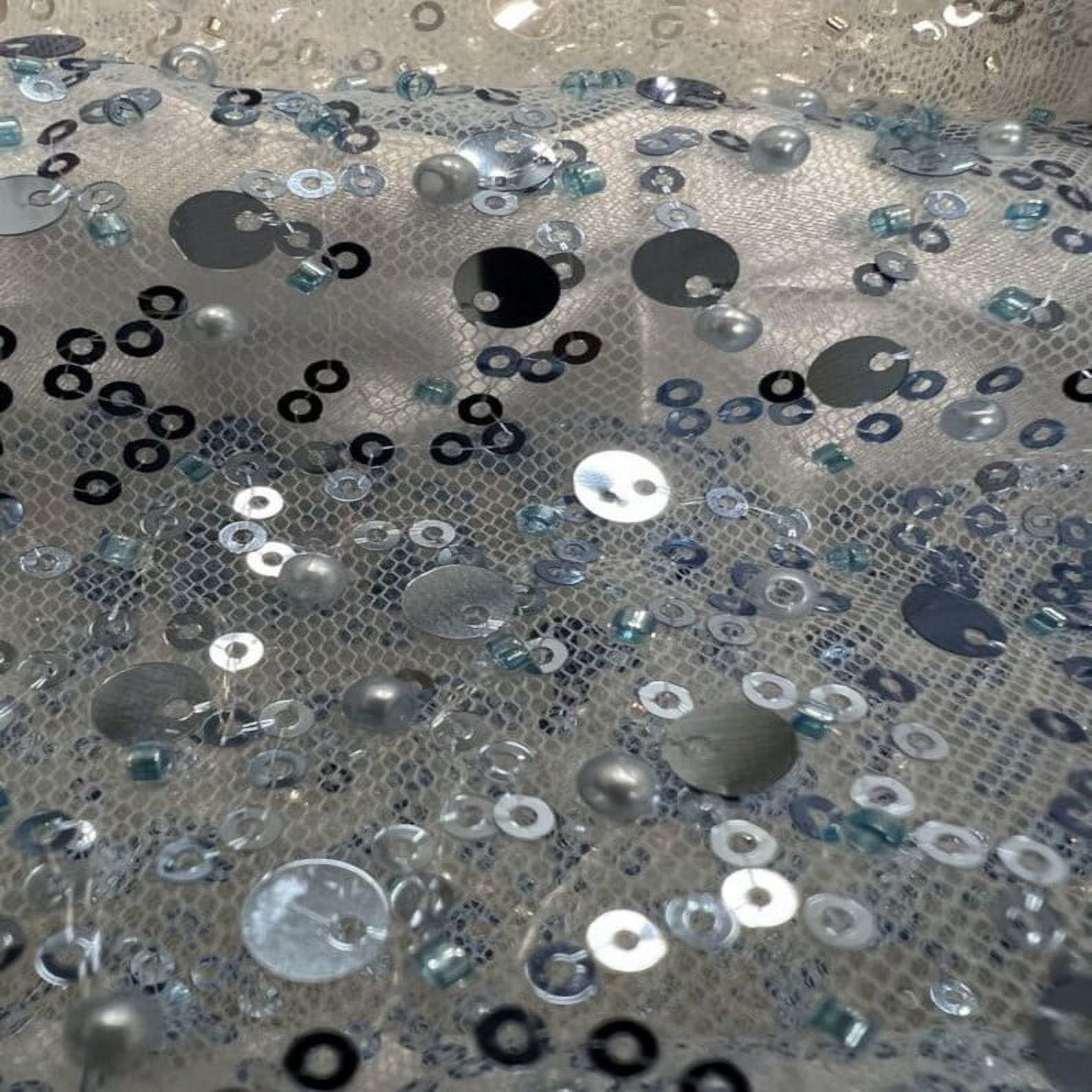 Slate Blue Soft Tulle Mesh Fabric Heavily Embellished with Sequins ...