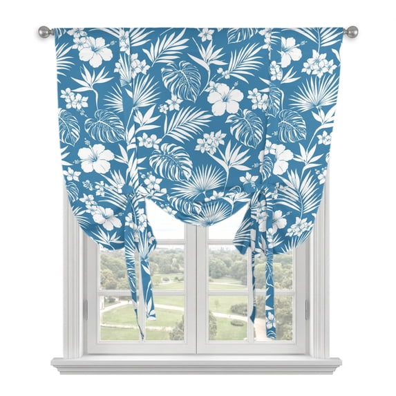 Slate Blue Tie Up Curtains for Windows, Balloon Window Shades, Tropical ...