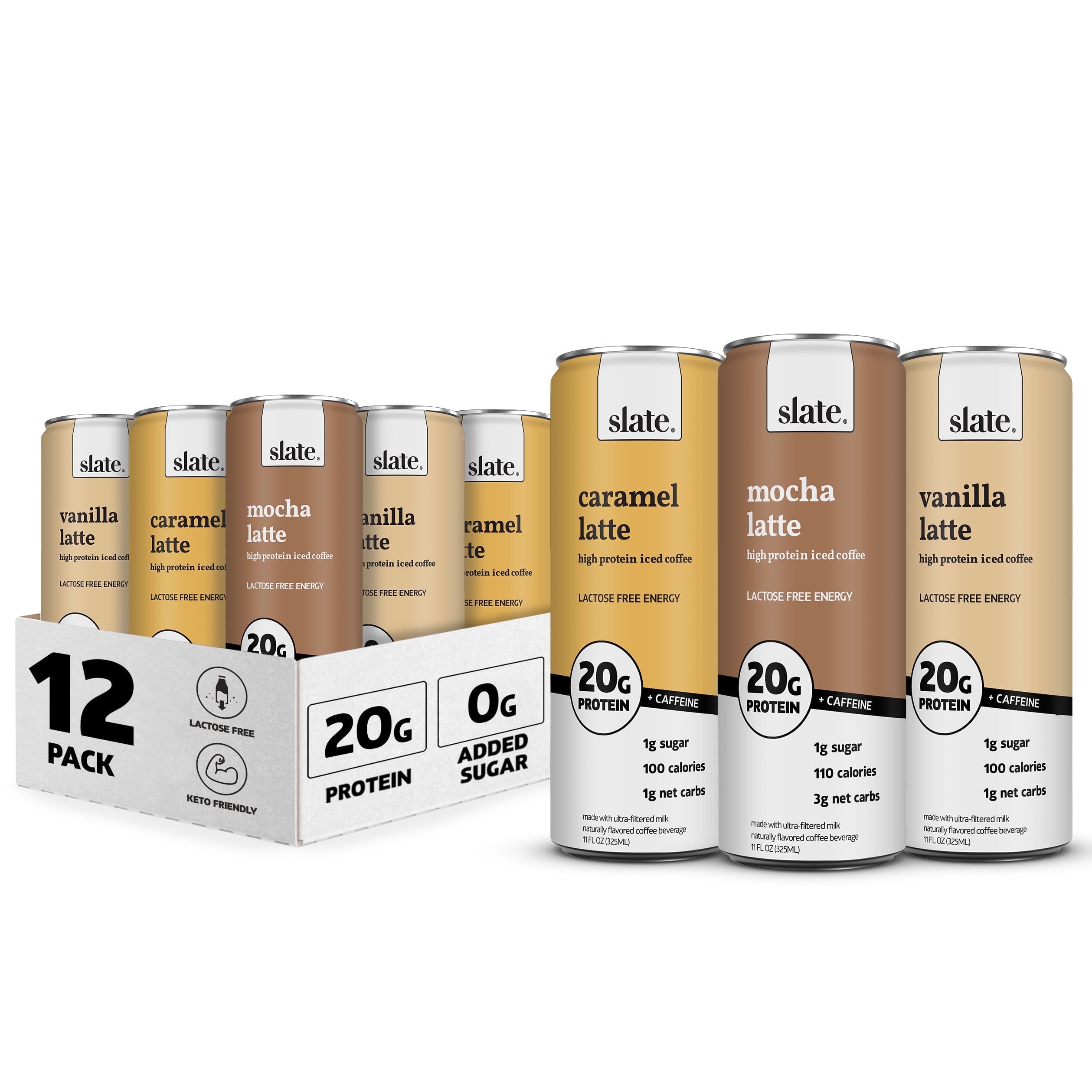 Slate Milk High Protein Iced Coffee, Mocha Latte Vanilla Latte Energy ...
