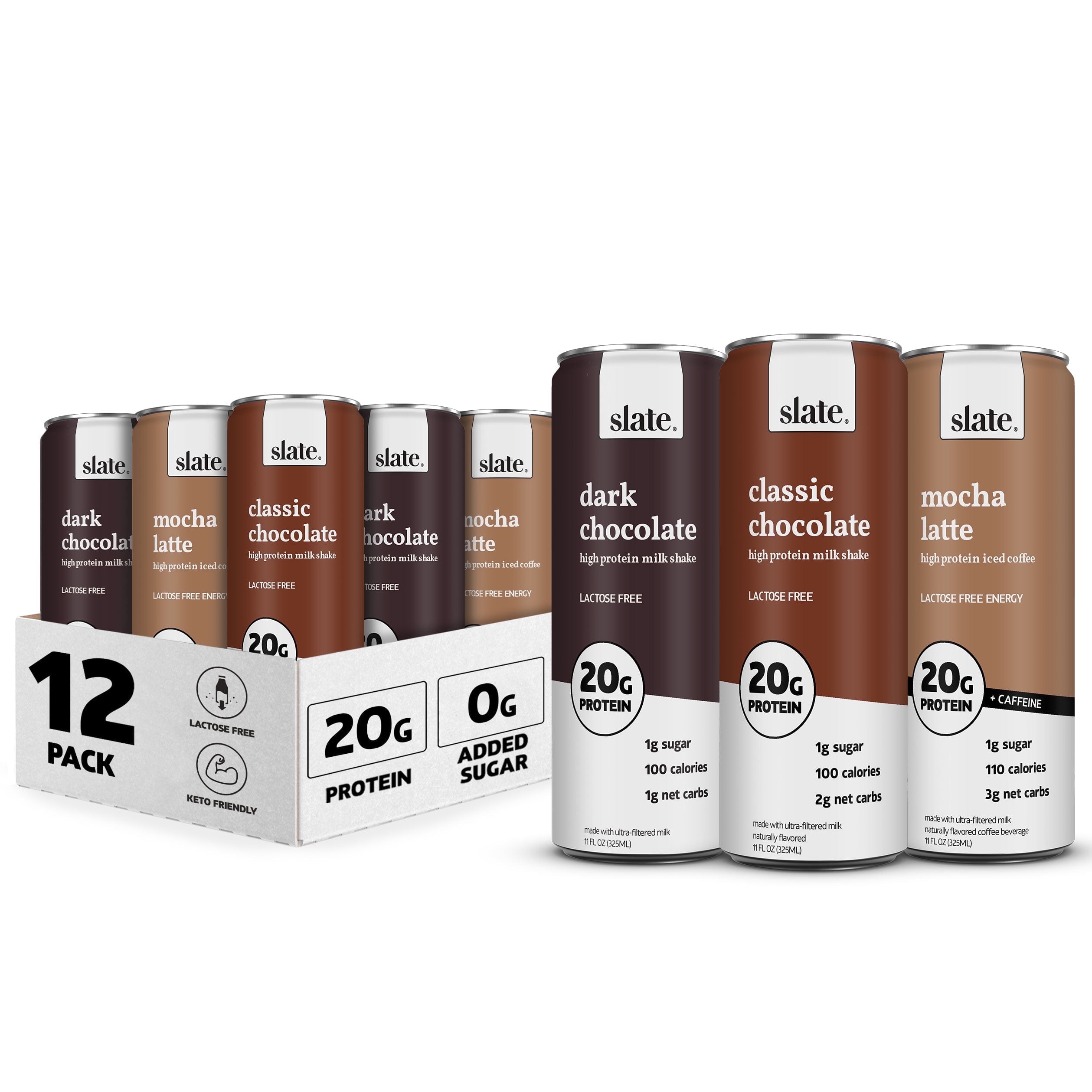 Slate Milk High Protein Chocolate Shake Variety, 20g Protein, 1g Sugar ...