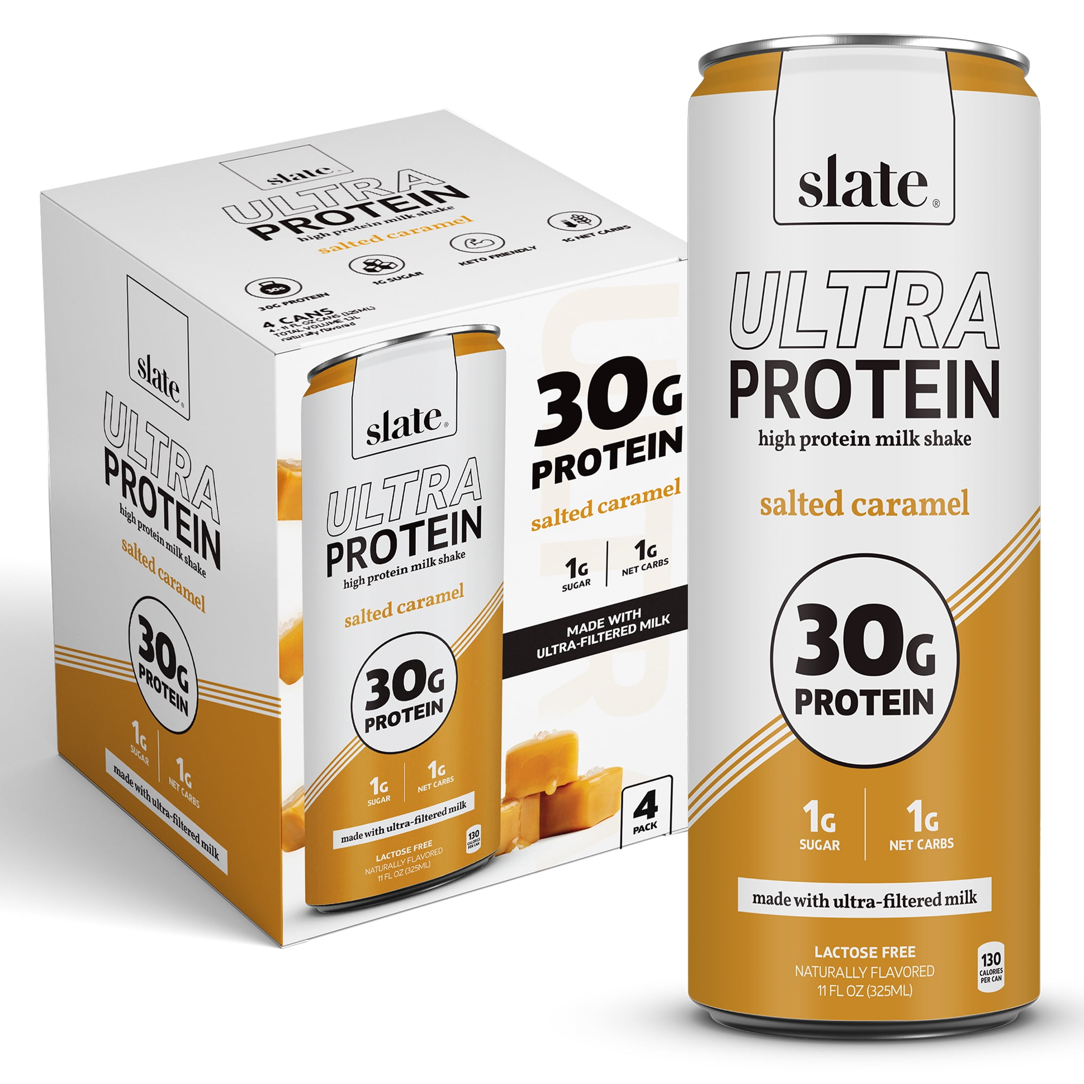 Slate Ultra Milk Shake, 30g Protein, Caramel, 11 fl oz, 4 Pack ...