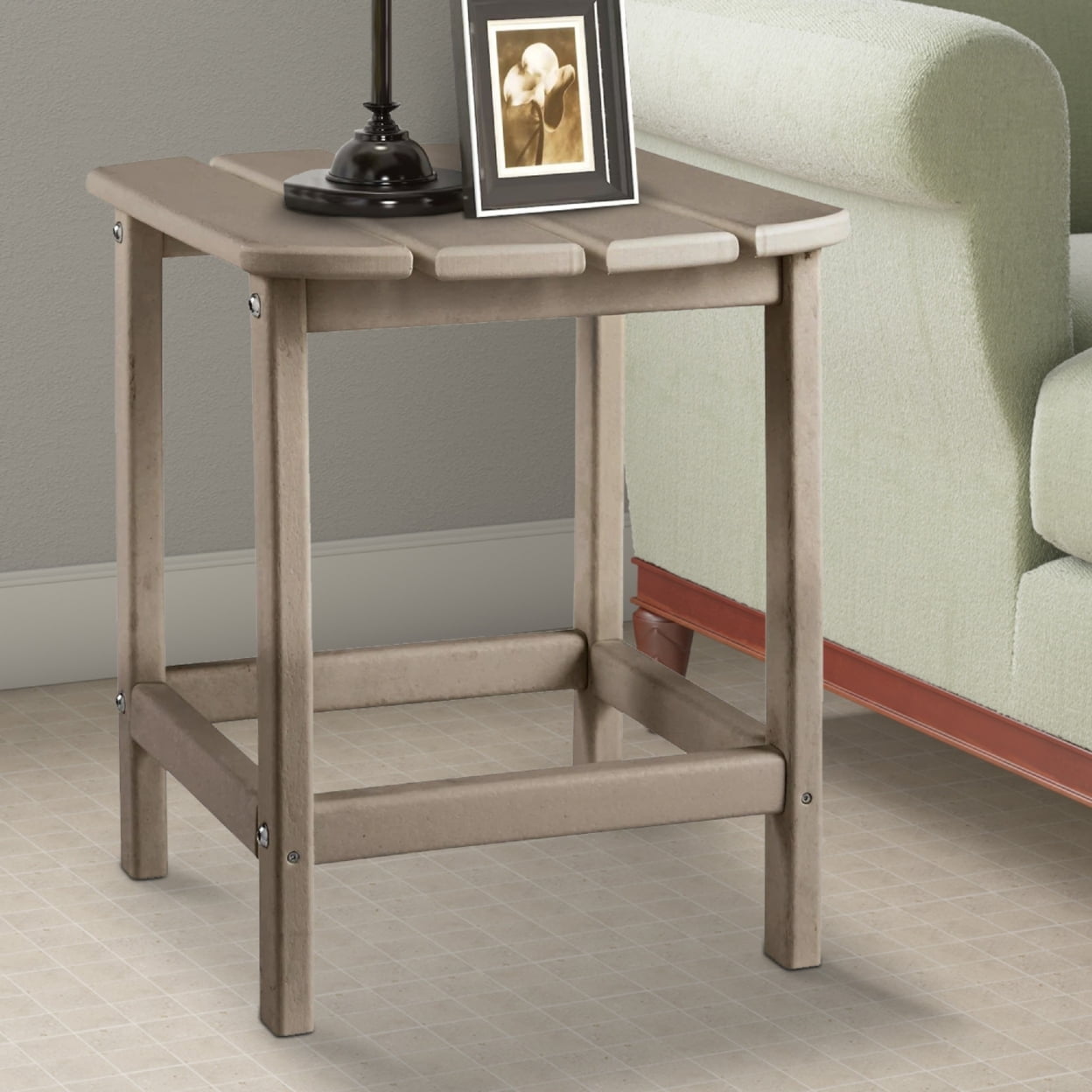 Slatted Rectangular Hard Plastic End Table with Straight Legs Beige ...