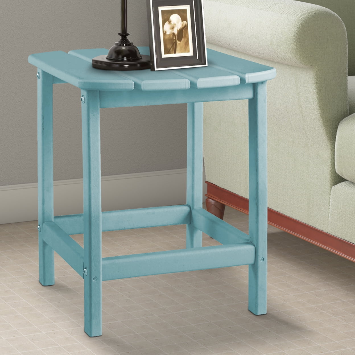 Slatted Rectangular Hard Plastic End Table with Straight Legs Blue ...