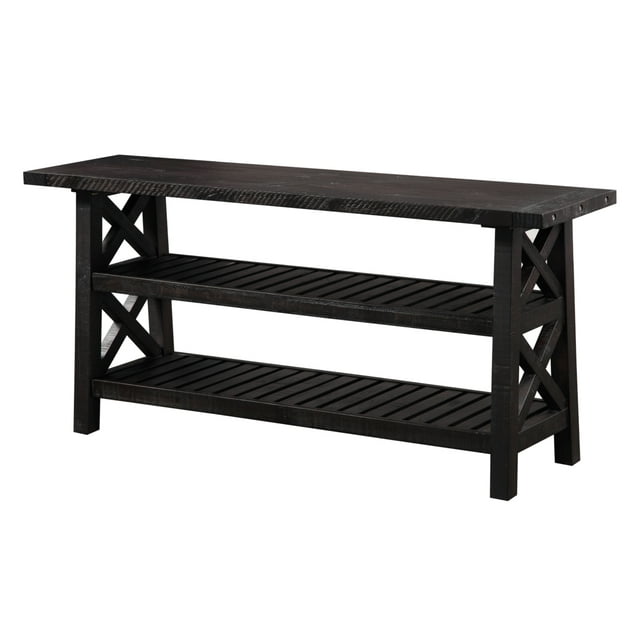 Slatted Two Tier Console table with Cross Side Panels, Rustic Cafe ...