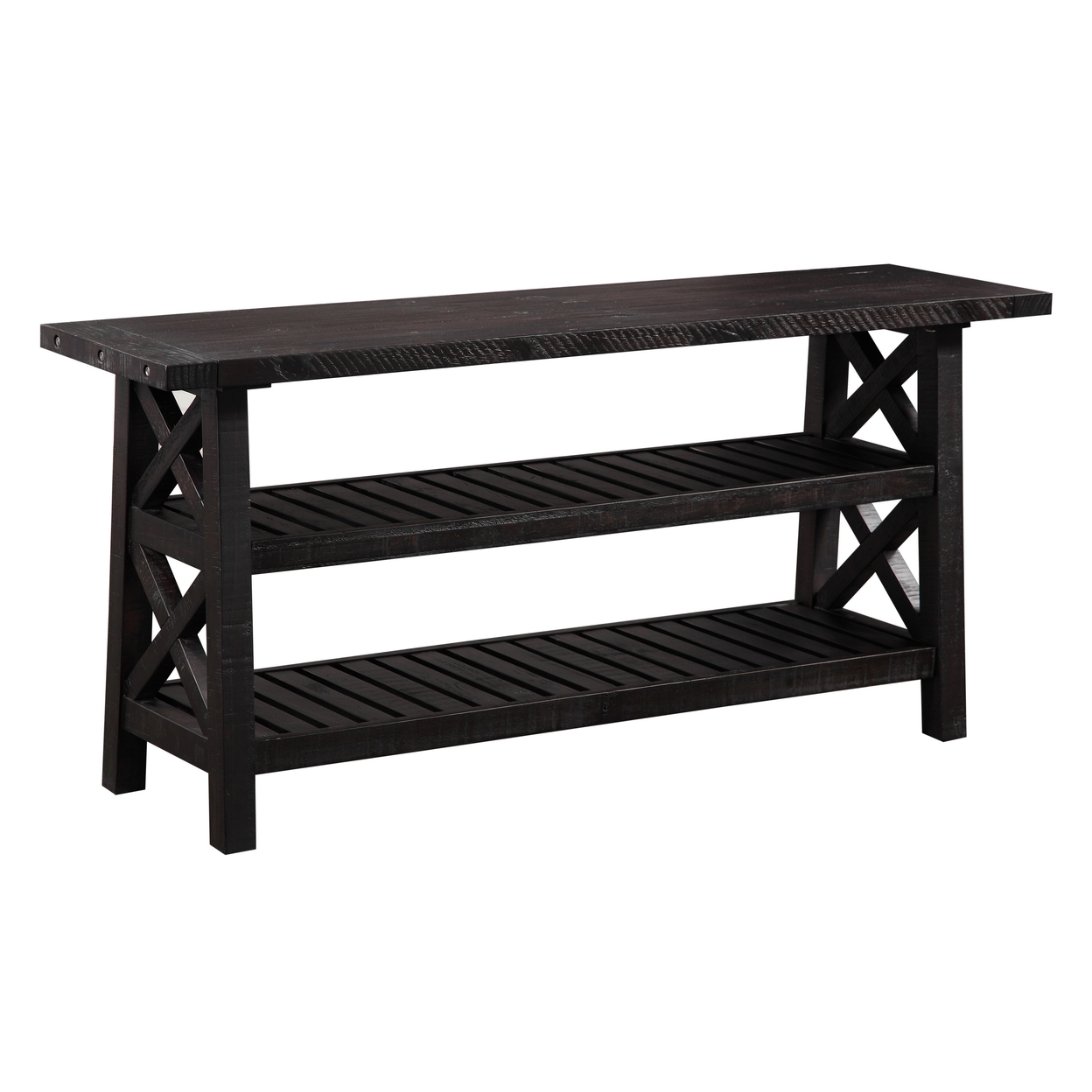 Slatted Two Tier Console table with Cross Side Panels, Rustic Cafe ...