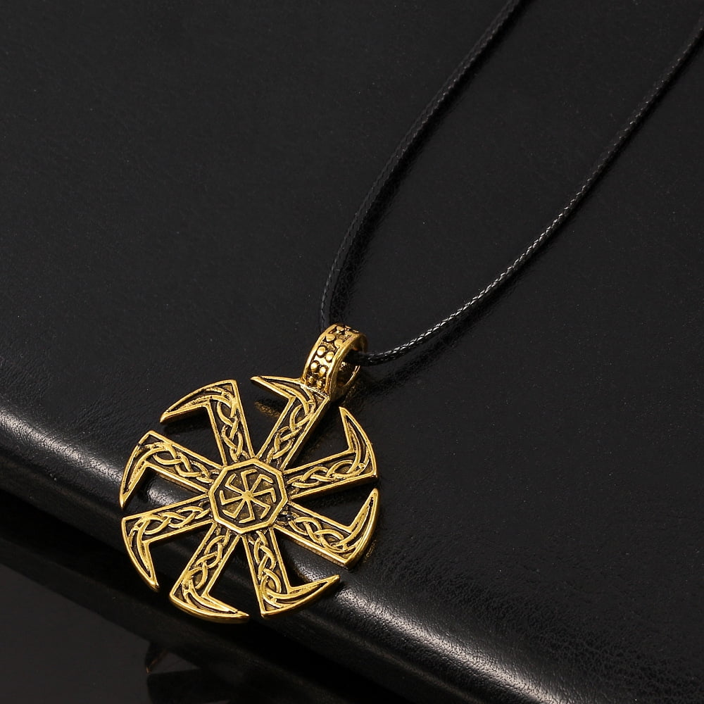 Slavic Amulet Necklace for Men Slavic Kolovrat Symbols Pagan Sun Wheel ...
