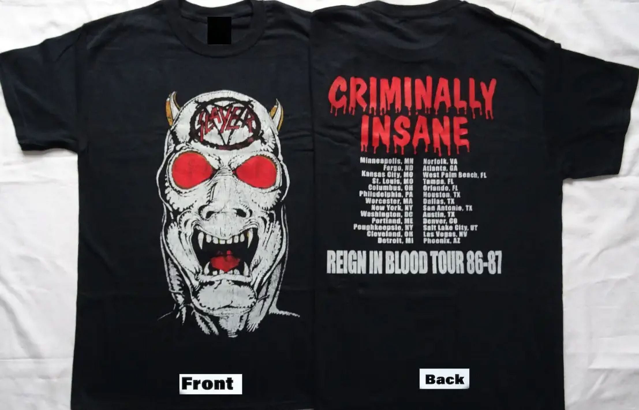 Slayer Criminally Insane T-Shirt Vintage 80's Concert 1986-87 Tour ...