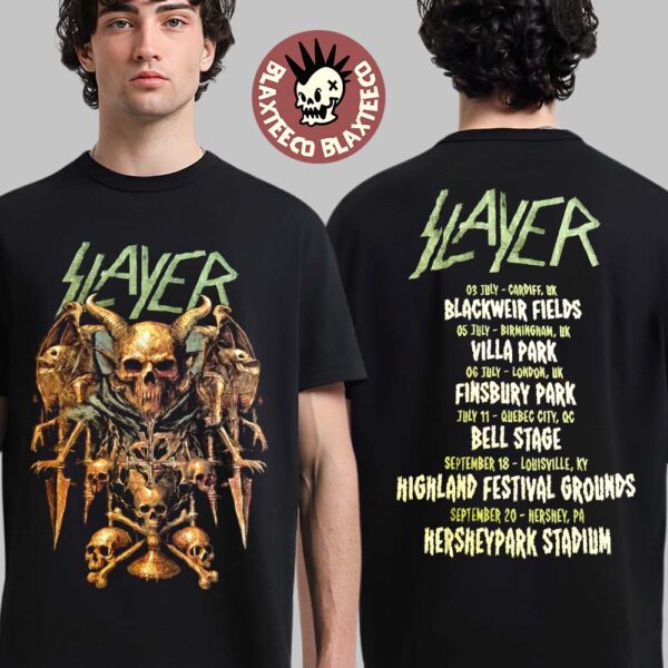 Slayer Farewell Tour 2025 Shirt, Throne Art With Tour Dates Two Sided T ...