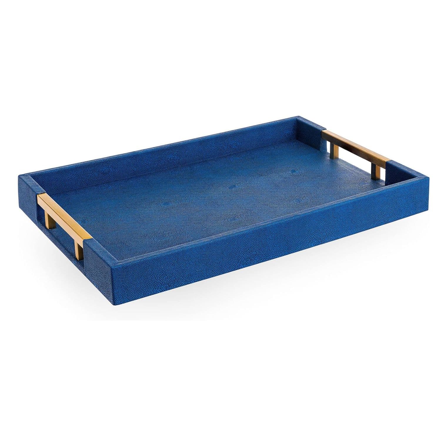 Sleek 16"x12" Modern Rectangle Blue Faux Leather Decorative Serving ...